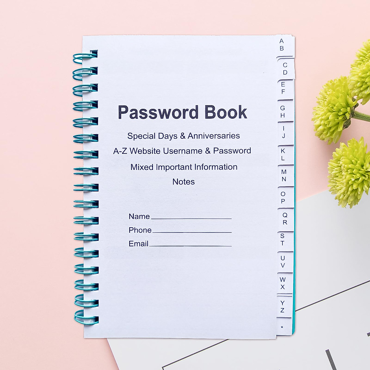 Discreet Password Book with Alphabetical A-Z Tabs - Password Notebook for Internet Website Address Login, Password Keeper and Organizer, No Title on The Cover, 6" x 4", Green