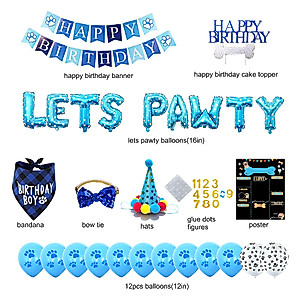 Dog Birthday Party Supplies, Dog Birthday Decorations Boy, Lets Pawty Balloons Banner, Dog Birthday Bandana, Dog Birthday Boy Hat Scarfs