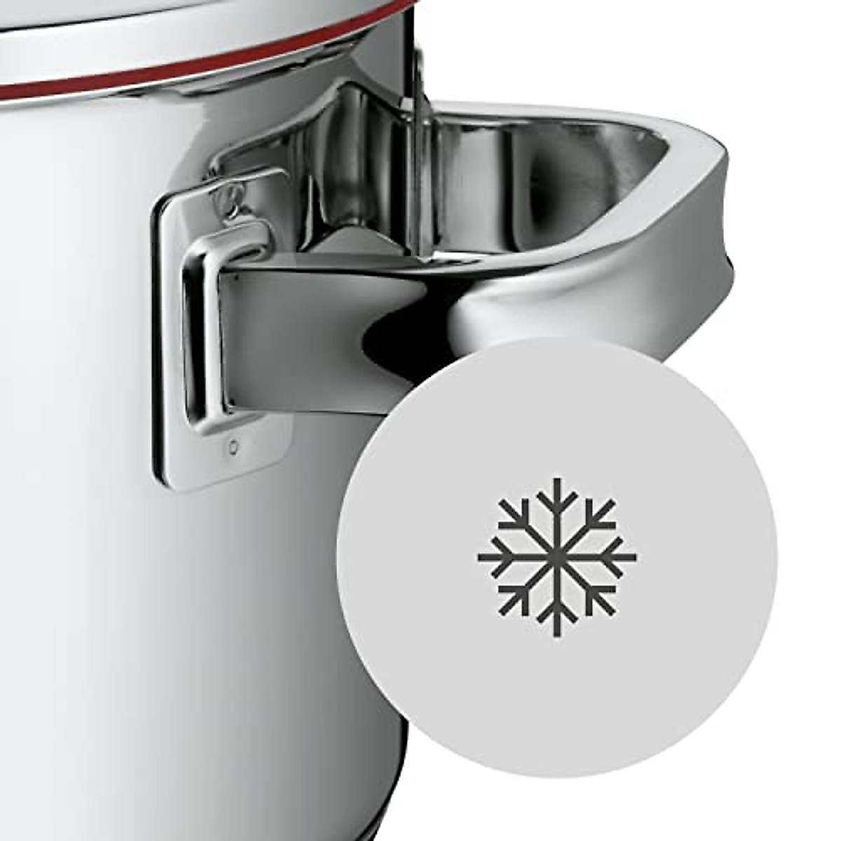 WMF cookware Ø 24 cm approx. 5,7l Function 4 Inside scaling lid - pour off or decant liquids without spilling to keep your dishes and cooker clean. Made in Germany hollow side handles glass lid