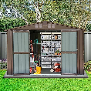 Evedy Large Metal Storage Shed,10x8 FT Outdoor, Waterproof Garden Tool Storage Shed with Lockable Door,Tool Cabinet with Vents Steel for Patio,Lawn to Store Bikes,Lawnmowers