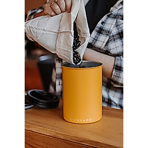 Planetary Design Airscape Stainless Steel Coffee Canister | Food Storage Container | Patented Airtight Lid | Push Out Excess Air Preserve Food Freshness (Medium, Matte Yellow)