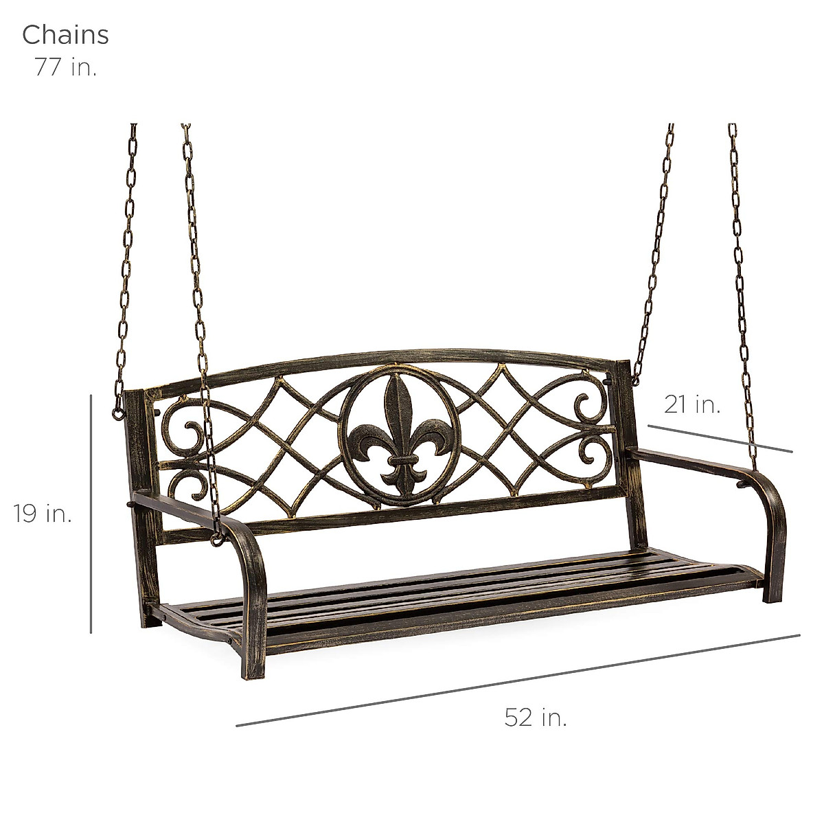 Best Choice Products 2-Person Metal Outdoor Porch Swing, Hanging Steel Patio Bench for Garden, Deck, Yard w/Weather-Resistant Steel, 485lb Weight Capacity - Bronze