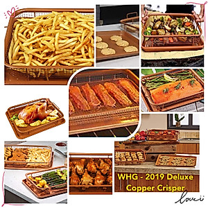 Deluxe Copper Crisper - 2-Pieces Nonstick Oven Air Fryer Pan/Tray & Mesh Basket Set - Air Fryer in Oven - Ideal for French Fry - Frozen Food, Baking Sheet without Oil - Bonus Pizza Cutter - WHG