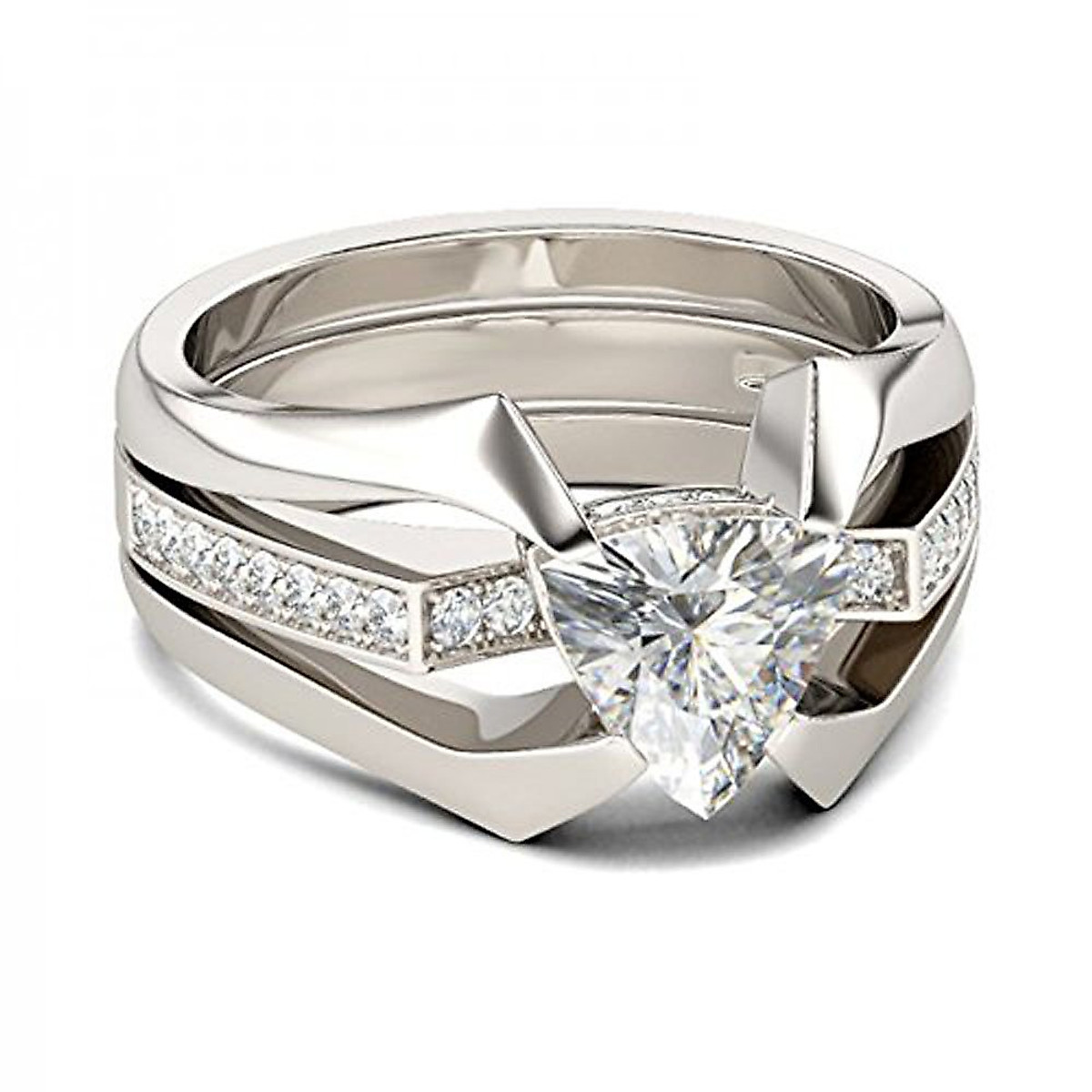 Gems and Jewels 2.35Ctw Trillion Cut White Cubic Zirconia Solitaire Interchangeable Women's Wedding Engagement Ring Set (5)