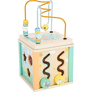 Small Foot Wooden Toys Pastel Activity Cube-Montessori Wooden Toys for Boys and Girls Ages 12+ Months-Perfect for Birthdays and Holidays, Multi