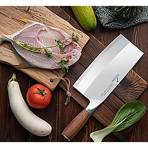 LOUISAX Vegetable Meat Cleaver Knife 7.5” Pro Chinese Chef Cleaver Butcher Knife with Forged High Carbon Steel Full Tang Ergonomic Pakkawood Handle
