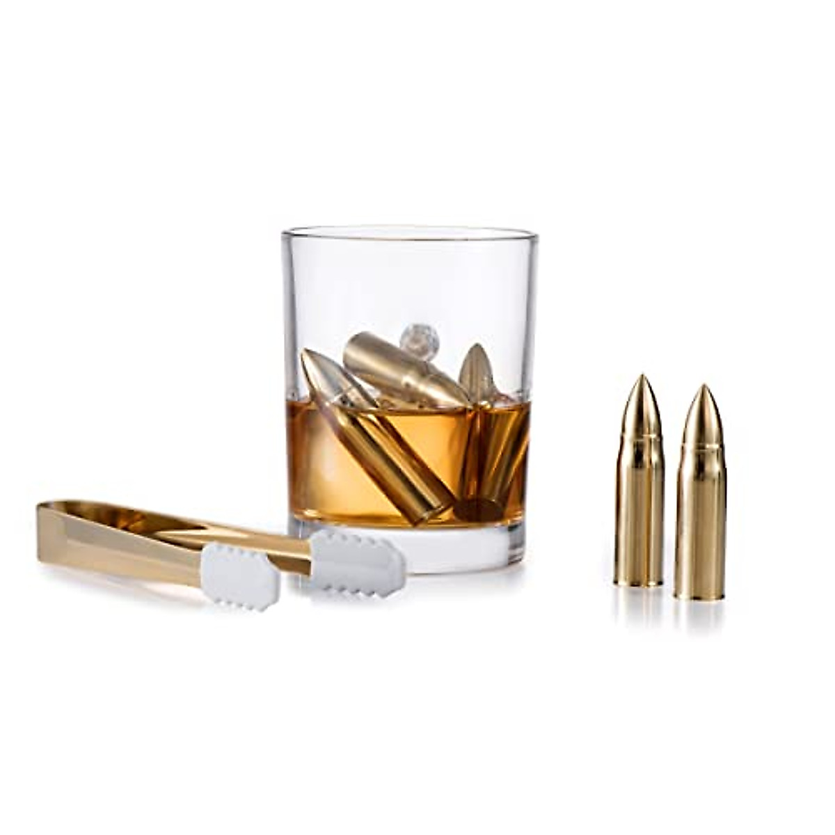 Whisksey Stones Gift Set - Set of 6 Gold Chilling Stones - Rocks Ice Cubes - Beautiful Military Wooden Gift Box for Men, Christmas Stocking Stuffers for Dad