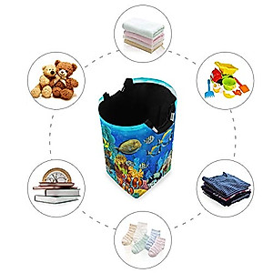 Qilmy 22.7’’ Sealife Fish Coral Waterproof Foldable Laundry Hamper, Dirty Clothes Laundry Basket, Storage Organizer for Toy Collection