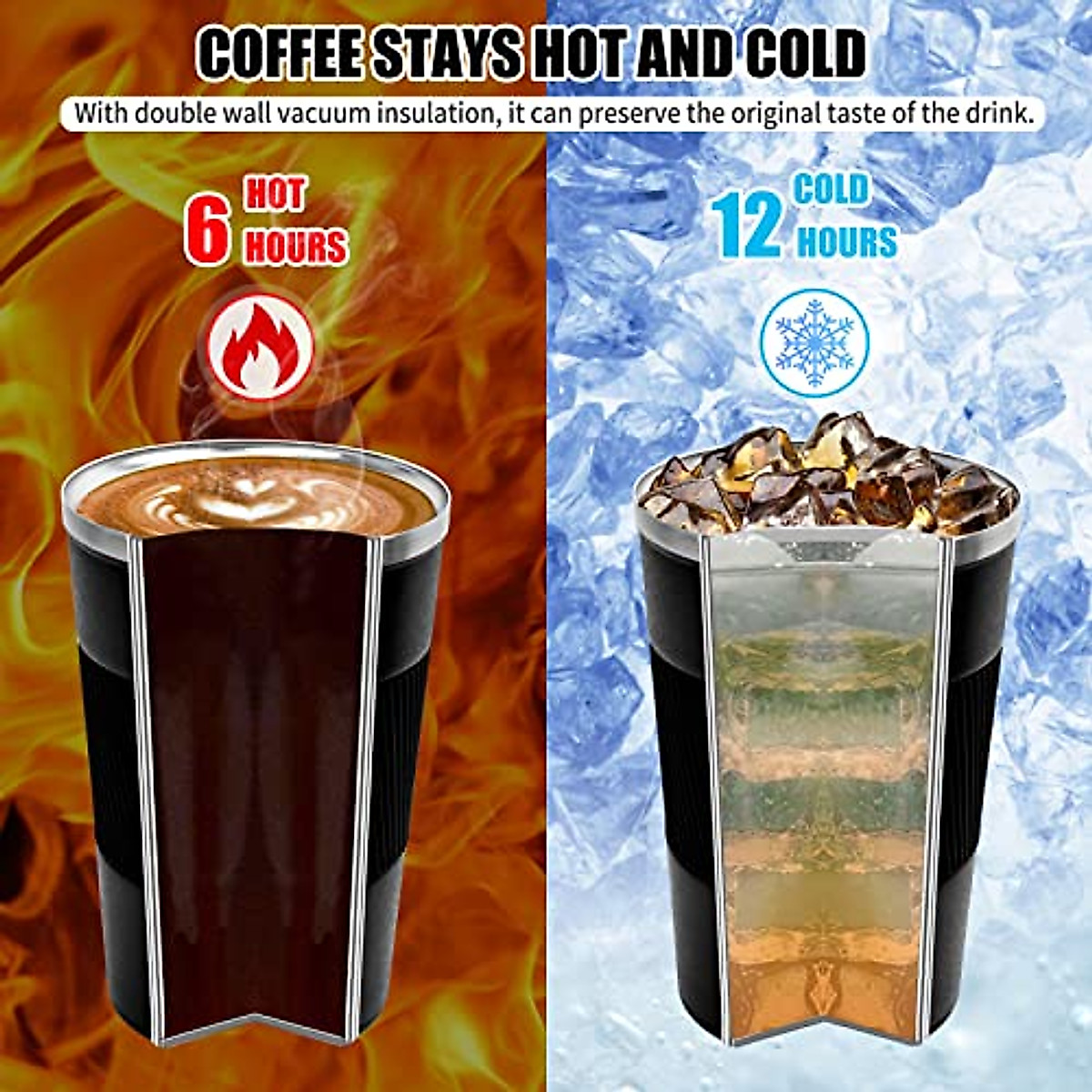 Travel Coffee Mug, 13oz Vacuum Stainless Steel Insulated Coffee Mug with Leakproof Lid, Coffee to Go Double Walled Travel Tumbler for Outdoor, Home, Office Ideal for Ice Drinks, Hot Beverage (Black)