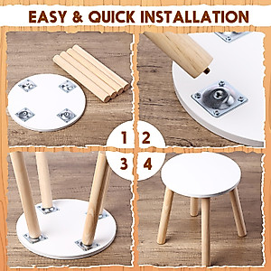 Wenqik 4 Wooden Stool Sitting 10.3 Inch 4 Legged Small Wooden Step Stool Solid Hard Wood Cute Milking Stool Sturdy Wooden Chair for Bedroom Playroom Furniture