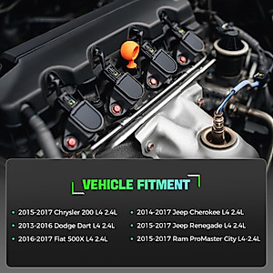 Ignition Coil Pack Set of 4 - Compatible with Chrysler 200 Fiat 500X Jeep Cherokee Renegade Compass Dodge Dart Ram ProMaster 2.4L 2013-2017 - Replaces UF751 UF754 68242286AA, 68080580AB, 0221504050