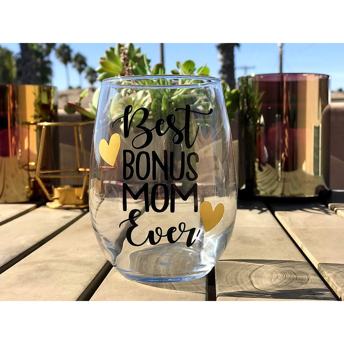 Gift for Step Mom - Best Bonus Mom Ever - Stepmom Birthday Present - Premium 21oz Stemless Wine Tumbler Cup Drinking Glass