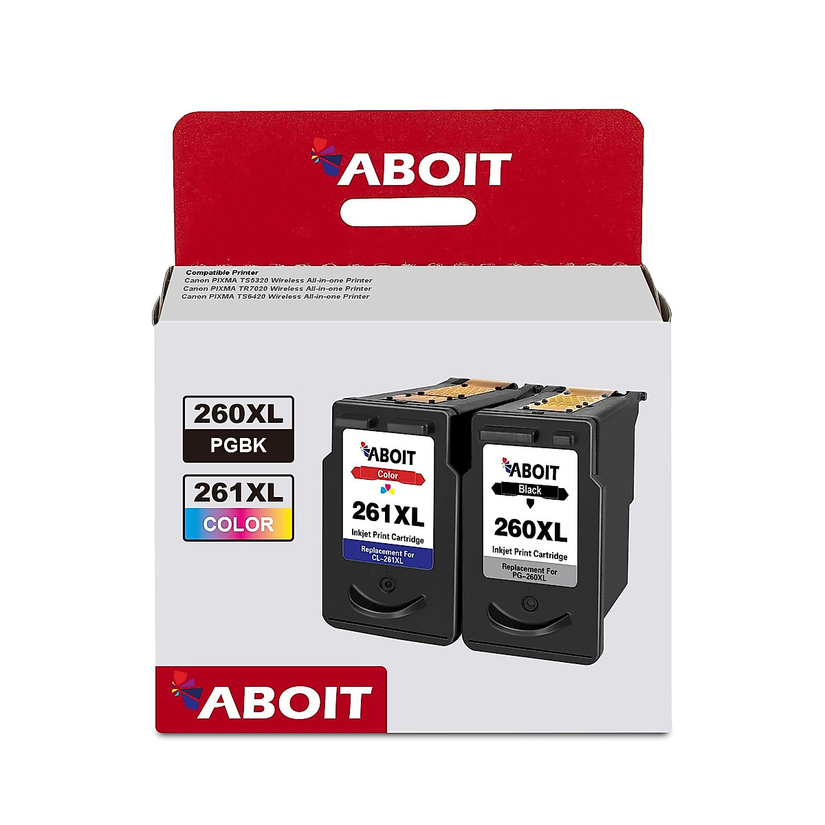 ABOIT Remanufactured Ink Cartridge Replacement for Canon 260XL 261XL 260 XL 261 XL PG-260 XL CL-261 XL ink to use with Canon TS5320 TS6420 TR7020 All In One Wireless Printer (1 Black, 1 Color, 2 Pack)