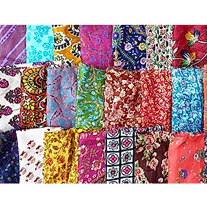 Vintage Fabrics Crafts Saree Silk Remnants DIY Scraps Fabric Sari Fabric Material 50 Small Pieces Small Floral Pieces for Art and Craft Scrapbook Art Doll Junk Journal