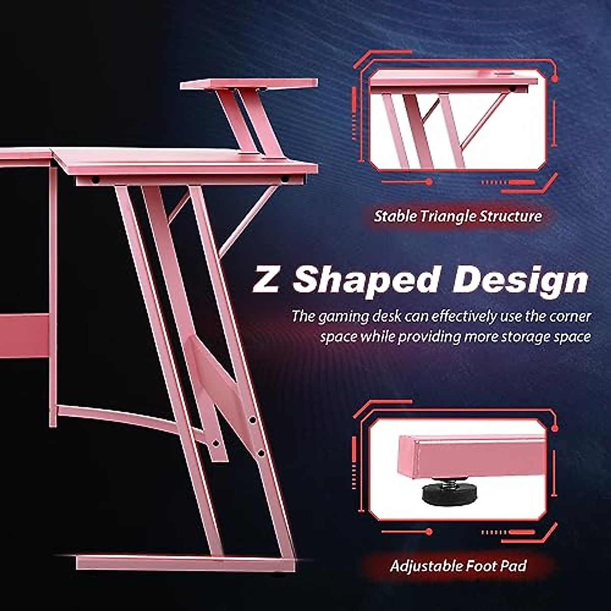 PayLessHere L Shaped Desk Corner Gaming Desk Computer Desk with Large Desktop Studying and Working and Gaming for Home and Work Place,Pink