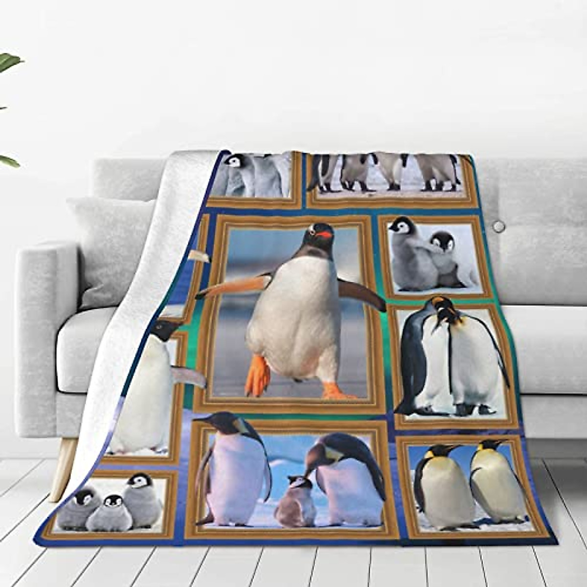 Penguin Blanket Throw Blanket Flannel Fleece Blanket Soft Fuzzy Lightweight Blanket for Sofa Bedroom Couch 60"x50"