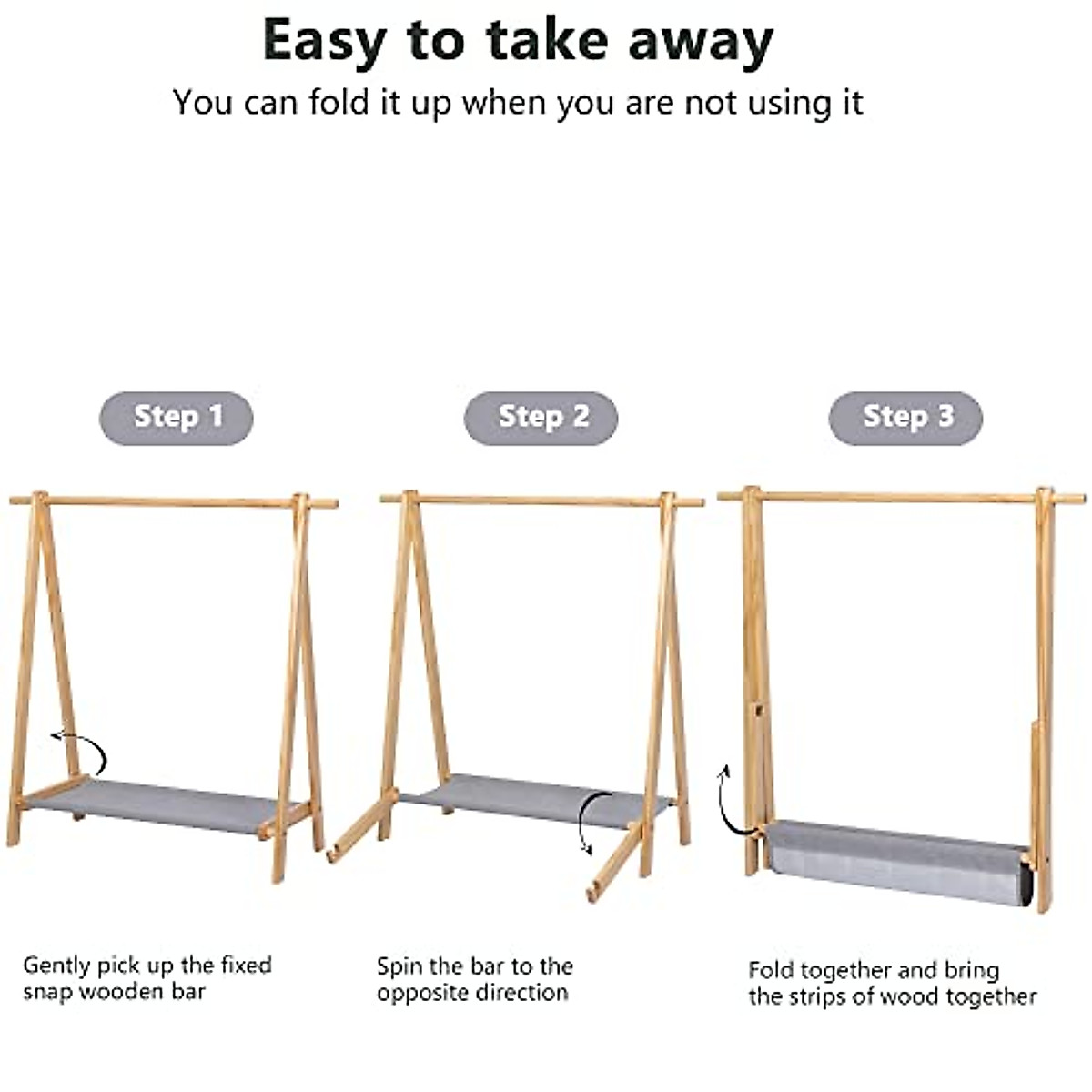 Clikuutory Kids Garment Rack, Kids Clothes Rack for Hanging Clothes, Baby Freestanding Clothing Rack with Storage Shelf & Hanging Rod, Stable Triangular Frame, 100% Natural Pine Wood, Dress up Rack