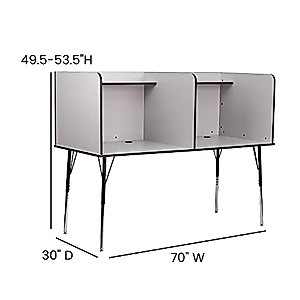 Flash Furniture Study Carrel - Nebula Grey Finish with Top Shelf - Double Wide - Height Adjustable Legs - Wire Management Grommet