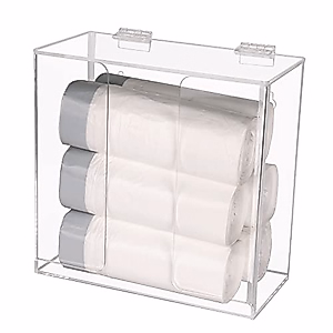 Aphbrada Small Trash Bag Dispenser Roll Holder with Lid, Wall Mount Acrylic Organizer Dispenser Roll Holder for Grocery Bag, Plastic Bag, Garbage Bag, Wastebasket Bin Liners, Clear
