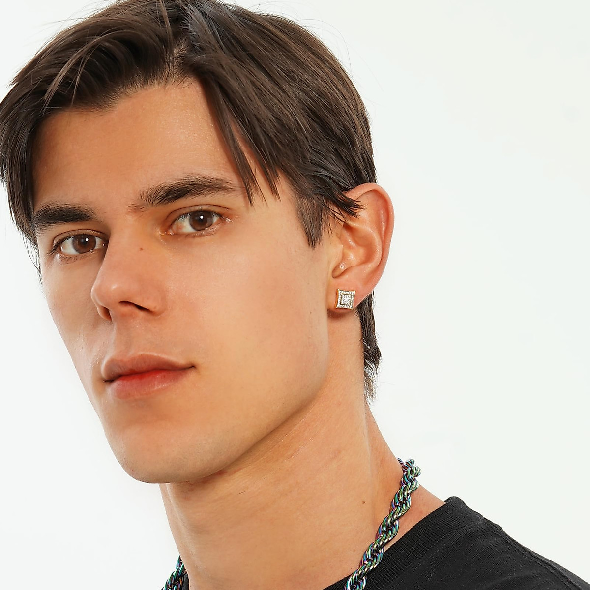 TOPGRILLZ 925 Sterling Silver Iced out Men and Women 14k Gold Square Kite Screw Back Hypoallergenic Stud Earrings with Simulated Diamond (Gold)