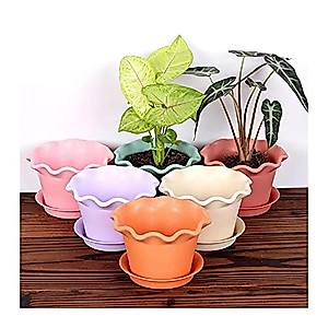 Outdoor Indoor Garden Plant Pots Resin Green Succulent Plants Flowerpot with Tray Bonsai Pots Flower Pot Planter with a Saucer Tray Garden Home Office Cafe Decor Plant Pot Container