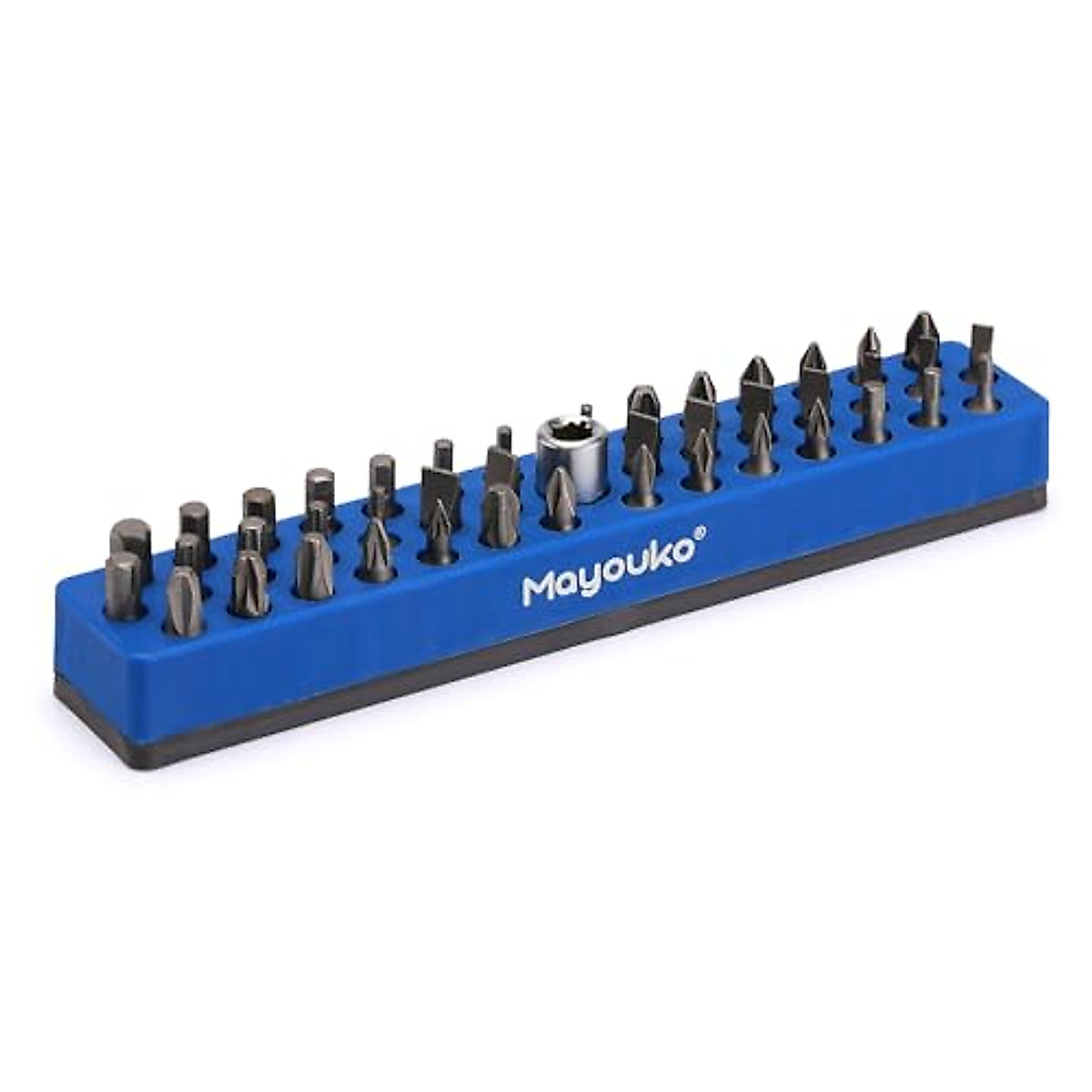 Mayouko 1/4" Magnetic Hex Bit Holder Rack Organizer, 43 Holes, 1/4-Inch Drill Bit Holder, Red, Magnetic Bit Holder with Magnet Base for Screwdriver Bits