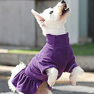 Fitwarm Athleisure Fleece Dog Dresses, Dog Clothes for Small Dogs Girl, Pet Lightweight Turtleneck Sweater, Cat Apparel, Purple, Medium