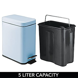 mDesign Small Modern 1.3 Gallon Rectangle Metal Lidded Step Trash Can, Compact Garbage Bin with Removable Liner Bucket and Handle for Bathroom, Kitchen, Craft Room, Office, Garage - Matte Light Blue