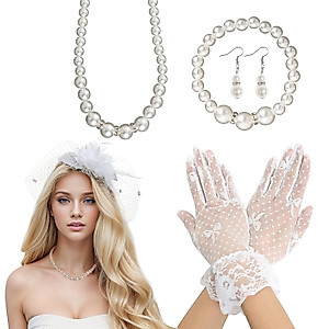 Heliltd 5Pcs Fascinators for Women Tea Party Fascinator Hat for Women White Veil Tea Party Hats and Gloves Set for Women
