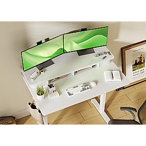 Claiks Standing Desk with Roller Shutter Door, Electric Standing Desk Adjustable Height, Adjustable Standing Desk with Storage Shelves, 48 Inch White