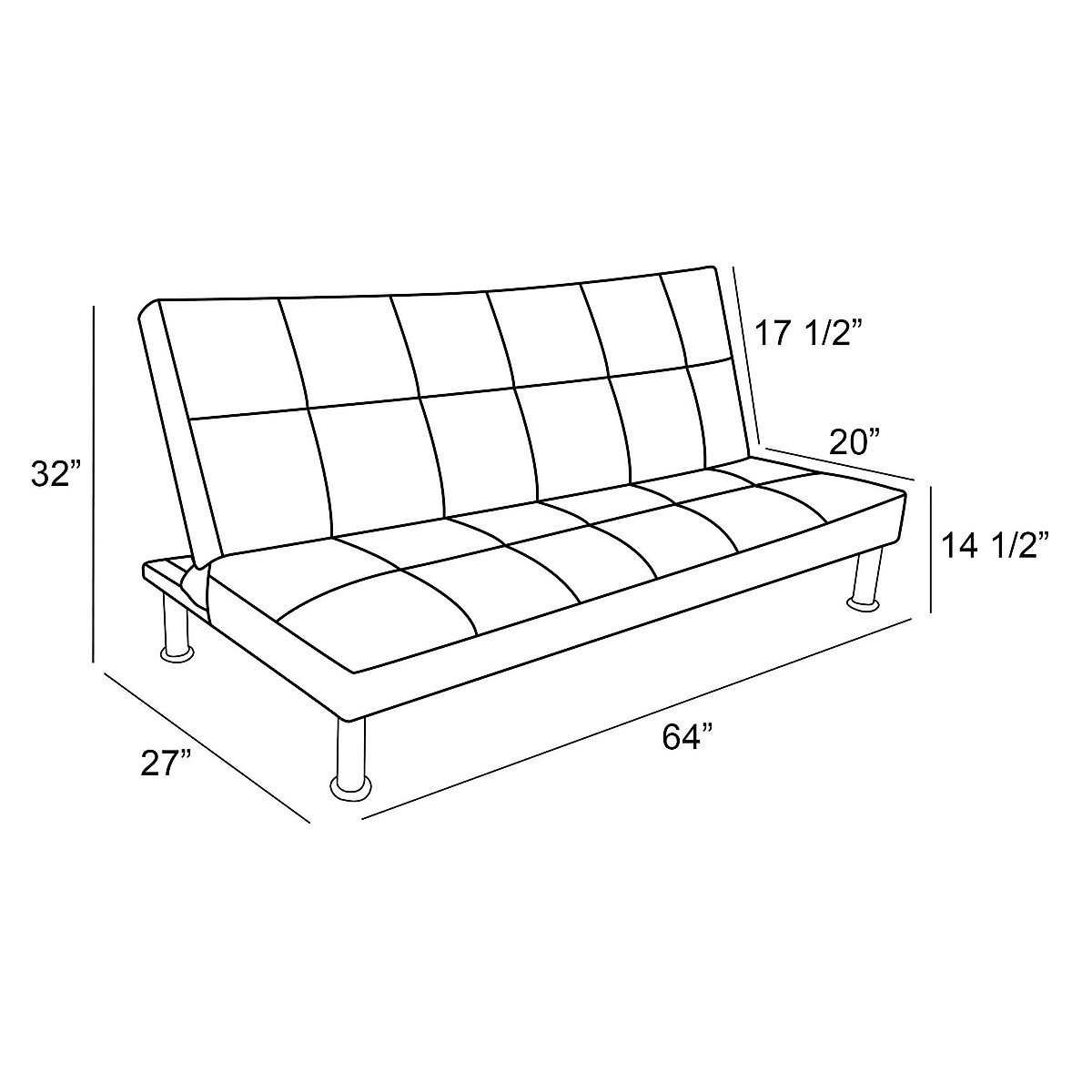 SumKea Convertible Flannel Sofa Compact, Adjustable, and Durable Futon Couch Bed with Sturdy Legs for Living Room and Bedroom, Grey