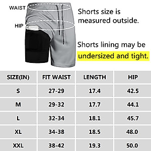 Mens Athletic Shorts, 2-in-1 Gym Workout Shorts for Men Mesh Quick Dry Yoga Training Running Shorts with Pockets,Grey,L