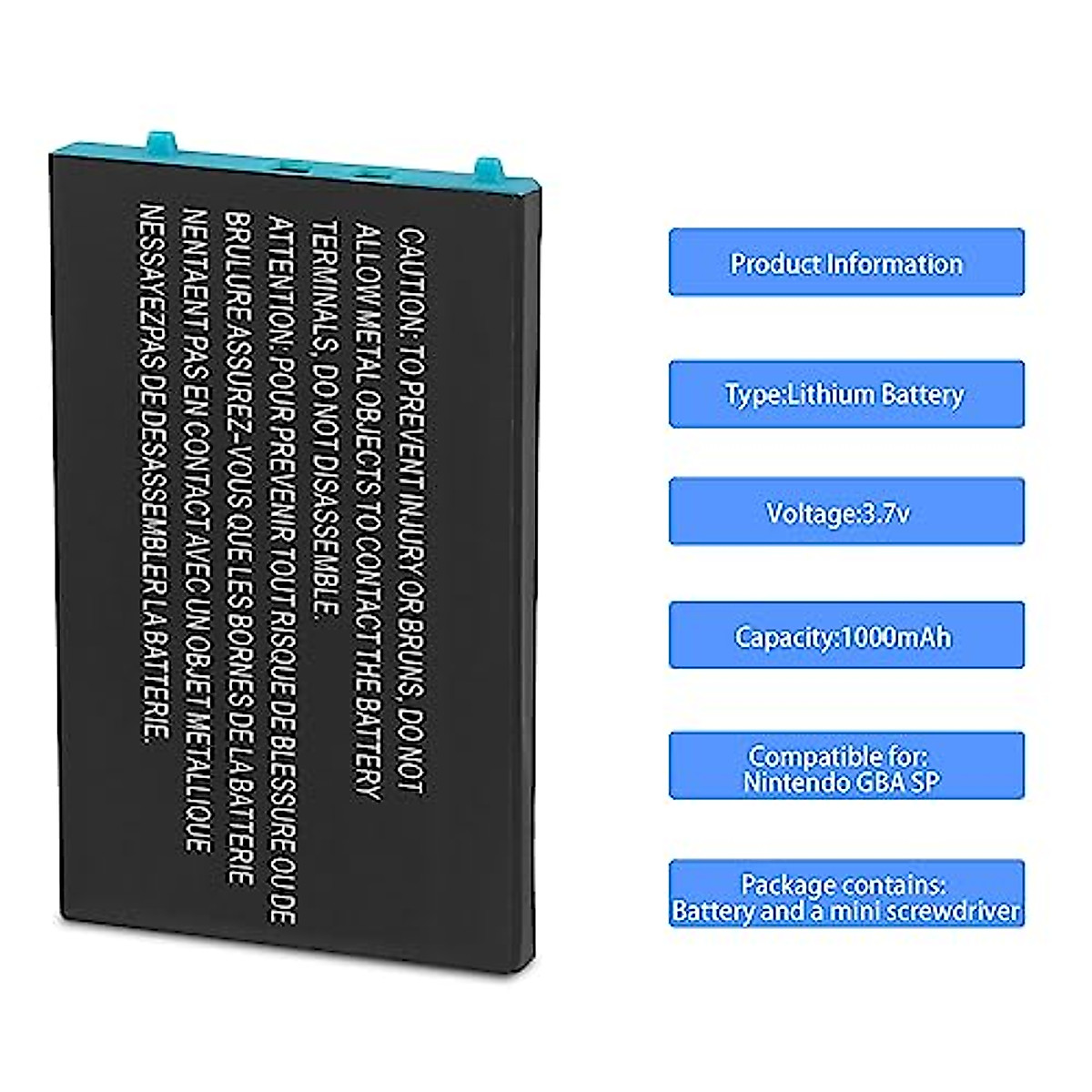 TAYUZH【1000mAh Battery Replacement for Nintendo Gameboy Advance SP Rechargeable Lithium-ion Battery for Nintendo GBA SP AGS-001 SAM-003 with Screwdriver