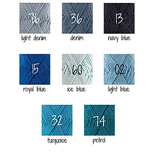 100% Cotton Yarn for Knitting and Crocheting, 3 or Light, DK, Worsted Weight, Drops Muskat, 1.8 oz 109 Yards per Ball (15 Royal Blue)