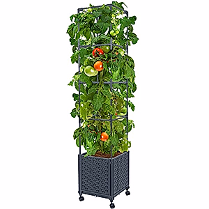 LINEX Raised Garden Bed Planter Box with Trellis, 56.7” Tomato Planters for Climbing Plants Vegetable Vine Flowers Outdoor Patio, Tomatoes Cage w/Self-Watering & Wheels