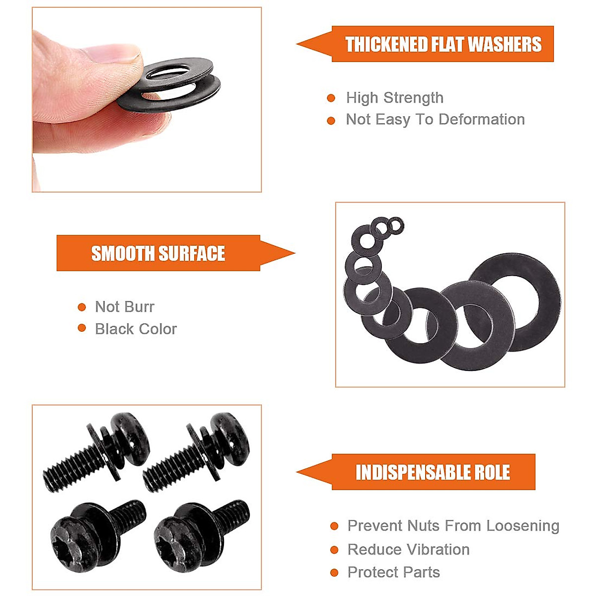 Rustark 550-Pcs [9 Sizes] Black Zinc Plated Alloy Steel Flat Washers Set Hardware Assortment Kit - M2 M2.5 M3 M4 M5 M6 M8 M10 M12