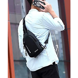 HDSAM Crossbody Bag Sling Backpack Travel Hiking Chest Bag Daypack, Waterproof Casual Day Bag for Travel Hiking Cycling Outdoor Trip Multi-pocket Shoulder Bag Pack with Charge Port & USB Cable