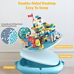 DOREROOM Kids Table and Chair, Kids Multi-Activity Table with Double-Side Tabletop, Toddler Table and Chair Set for Ages Over 1, Block Table with Storage, Toddler Activity Table for Daycare (Blue)