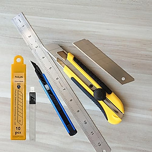 FeiLyKi 25MM Box Cutter Carpet knife Heavy Duty Utility Knife Ratchet Lock,9MM Aluminum alloy Exacto Knife Retractable,2Pack SK5 Snap Off blades-2061