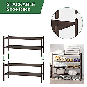 kiplant Bamboo Shoe Rack for Entryway, 2-Tier Stackable | Foldable | Natural, Shoe Organizer for Hallway Closet, Free Standing Shoe Racks for Indoor Outdoor