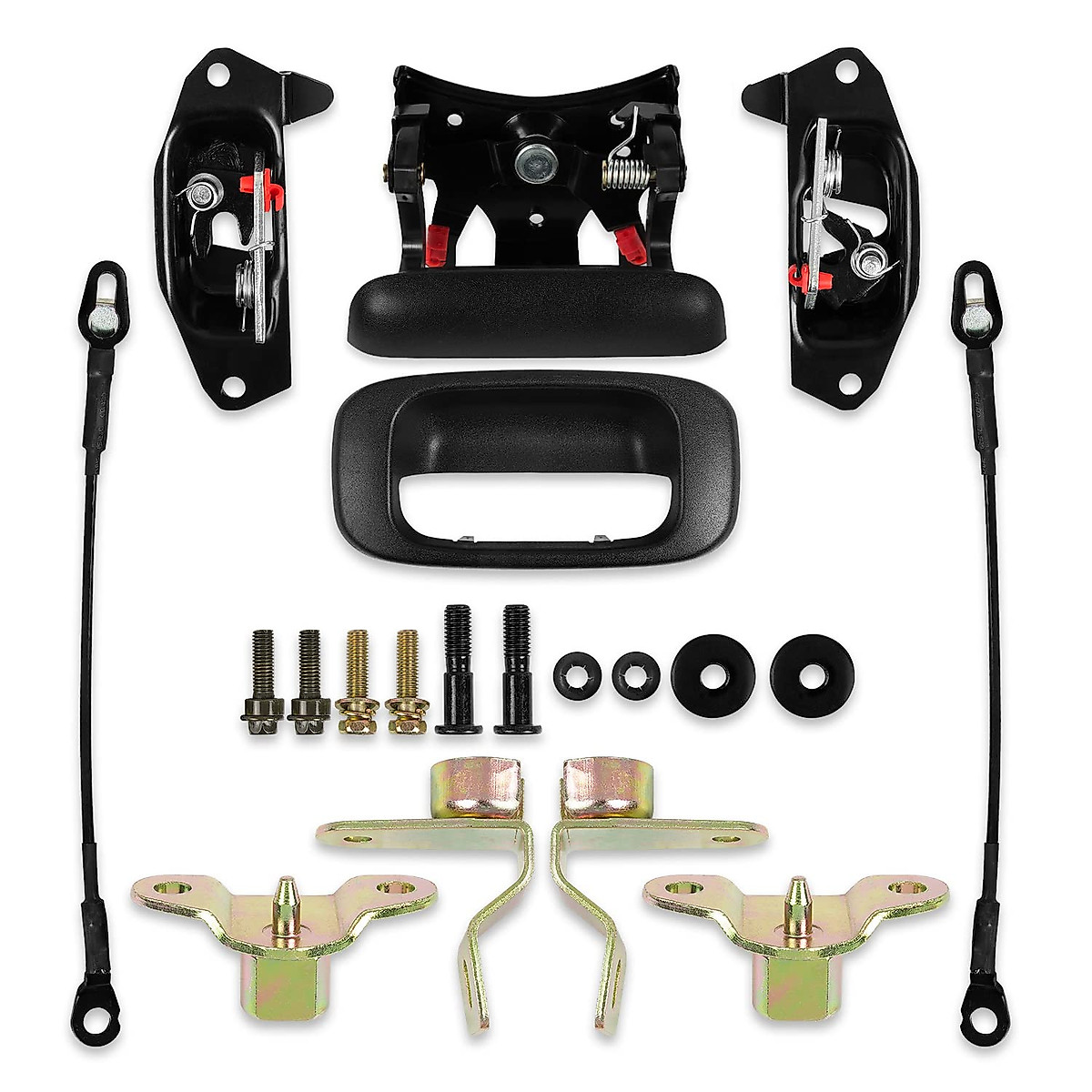 RANSOTO Tailgate Hardware Rebuild Kit Compatible with 1999-2006 Chevy Silverado 1500 2500 3500 GMC Sierra Tailgate Handle Latch and Bezel Trim with Rod Clips