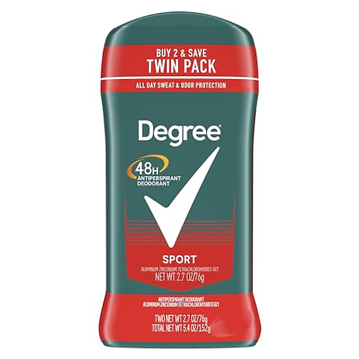 Degree Men Original Antiperspirant Deodorant for Men, Pack of 2, 48-Hour Sweat and Odor Protection, Sport 2.7 oz