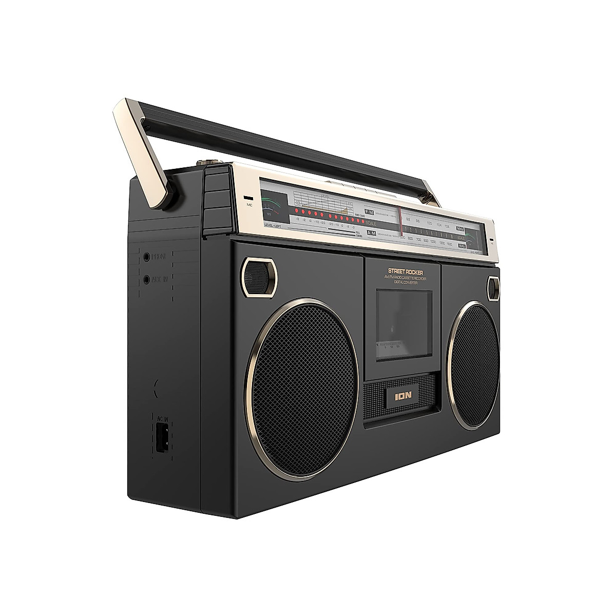 Ion Audio 1980S-Style Portable Bluetooth Boombox AM/FM Radio Cassette Player Recorder, VU Meters, USB Recording, Dual Full-Range High Bass Speakers (Gold Edition)