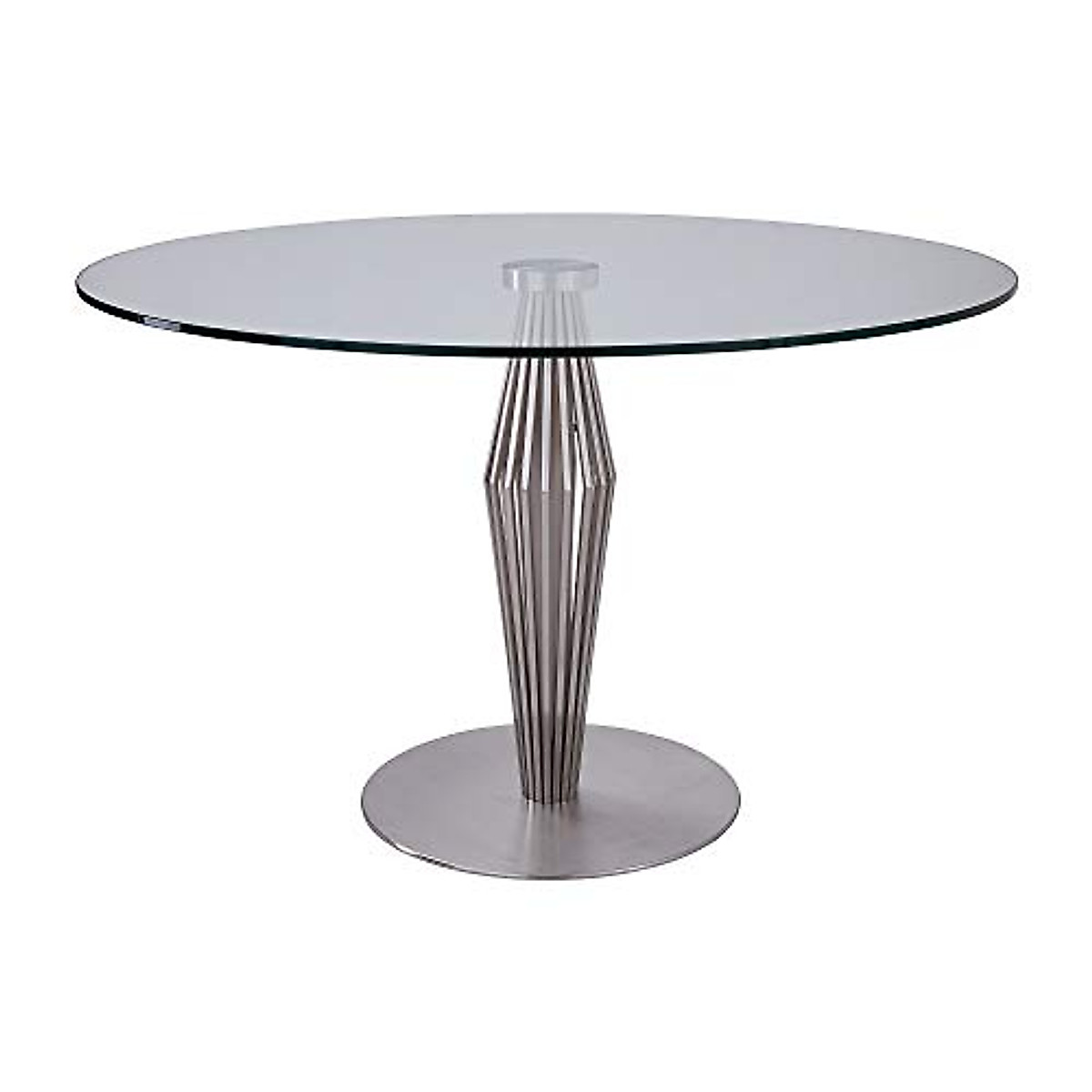 Armen Living Lindsey Contemporary Dining Table in Brushed Stainless Steel Finish and Clear Glass top, silver