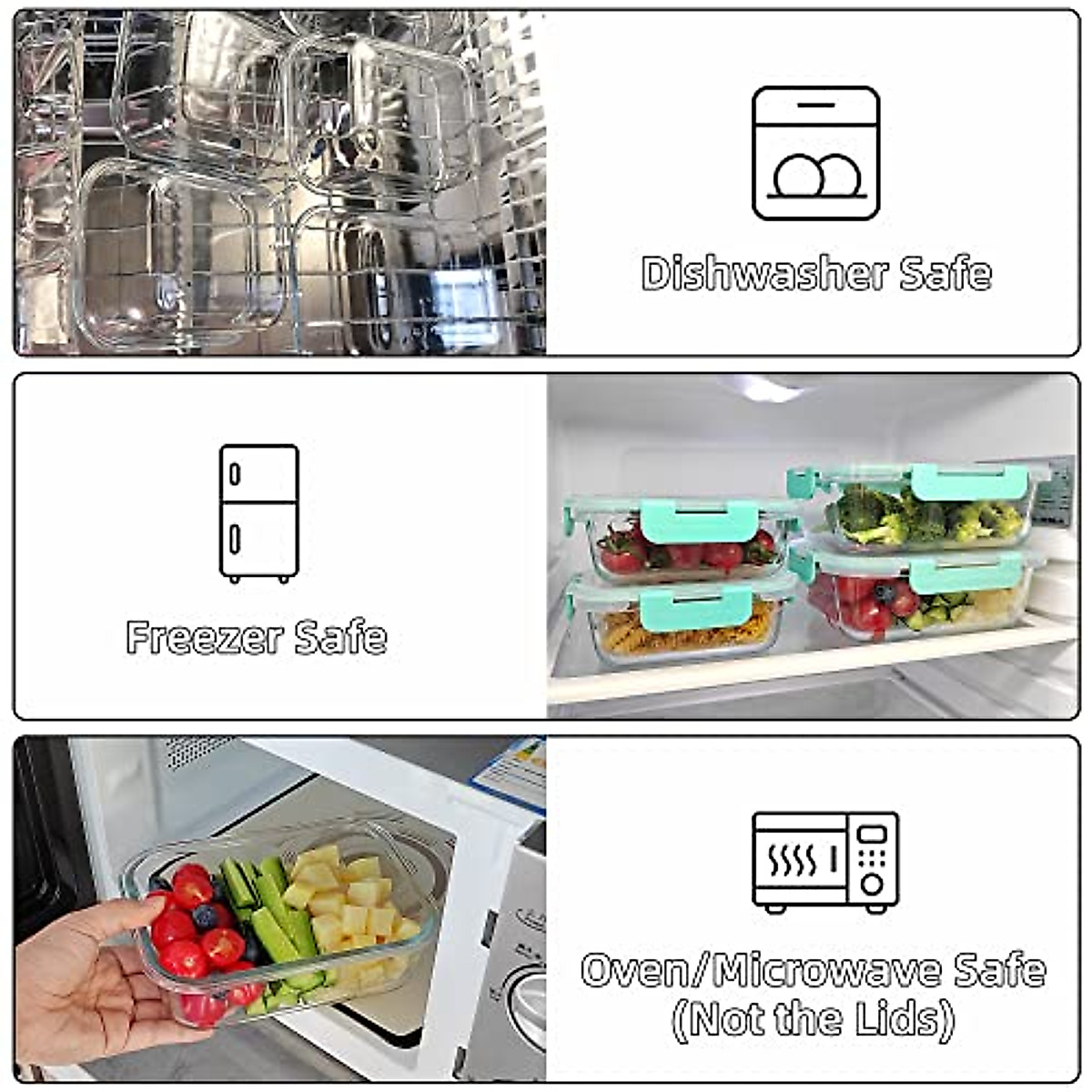 YANGNAY 10 Pack Glass Food Storage Containers with Airtight Lids, Leak-Proof Meal Prep Containers with Lids, Dishwasher/Microwave/Oven/Freezer Safe (Mint Green)