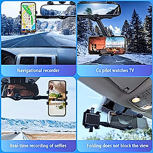 2 Pack Rearview Mirror Phone Holder for Car 360°Rotatable and Retractable Car Phone Holder Multifunctional Adjustable Phone Navigation Holder Universal Car Rearview Mirror Bracket for All Phones