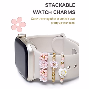 Heesch Watch Band Charms Compatible with Apple Watch Charms for Band Women Beads Decorative Ring Loops Charm for Apple Watch Band Charms Accessories
