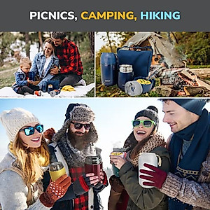 LUNCHALOT Thermos for Hot Food in a Bag - 2 Set 17 & 24 Oz Insulated Soup Lunch Box Container Adults Vacuum Stainless Steel Jar & Foldable Spoons - Blue Wide Mouth Flask for