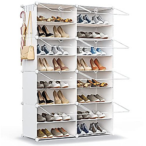 HOMICKER Shoe Rack Organizer, 32 Pair Shoe Storage Cabinet with Door Expandable Plastic Shoe Shelves for Closet,Entryway,Hallway,Bedroom