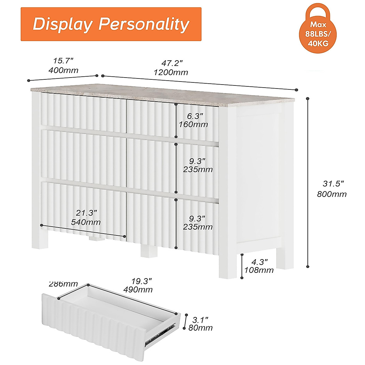 WAMPAT 6 Drawers Nursery Dresser Chest for Bedroom, Baby Dresser Changing Table Wood Closet with Storage Organizer Cabinet with Wide Drawers for Kid's Room Living Room, Nursery,Entryway,White